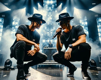 Electrifying Hip-hop Performance Art Print - Dual Rappers in Concert - Etsy