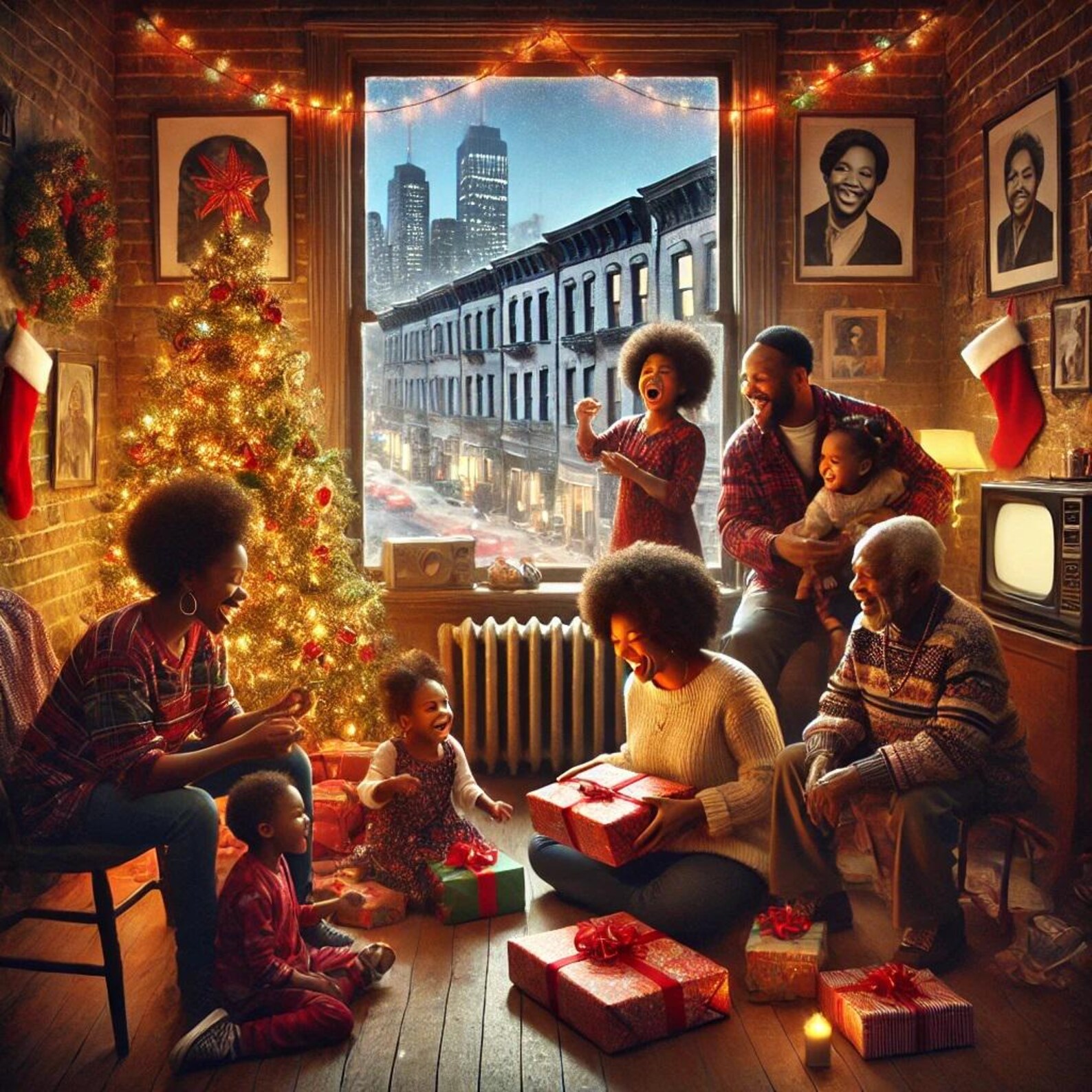Urban Christmas Joy: Black Family Holiday Celebration Art Print - Etsy