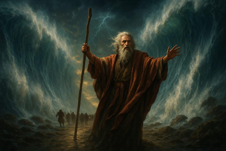 Moses Parts the Red Sea – Epic Cinematic Bible Art Print | Exodus Wall ...