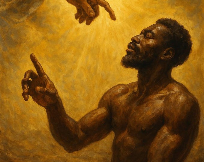 Divine Creation Wall Art | God's Hand & Black Man Rising From Dust ...
