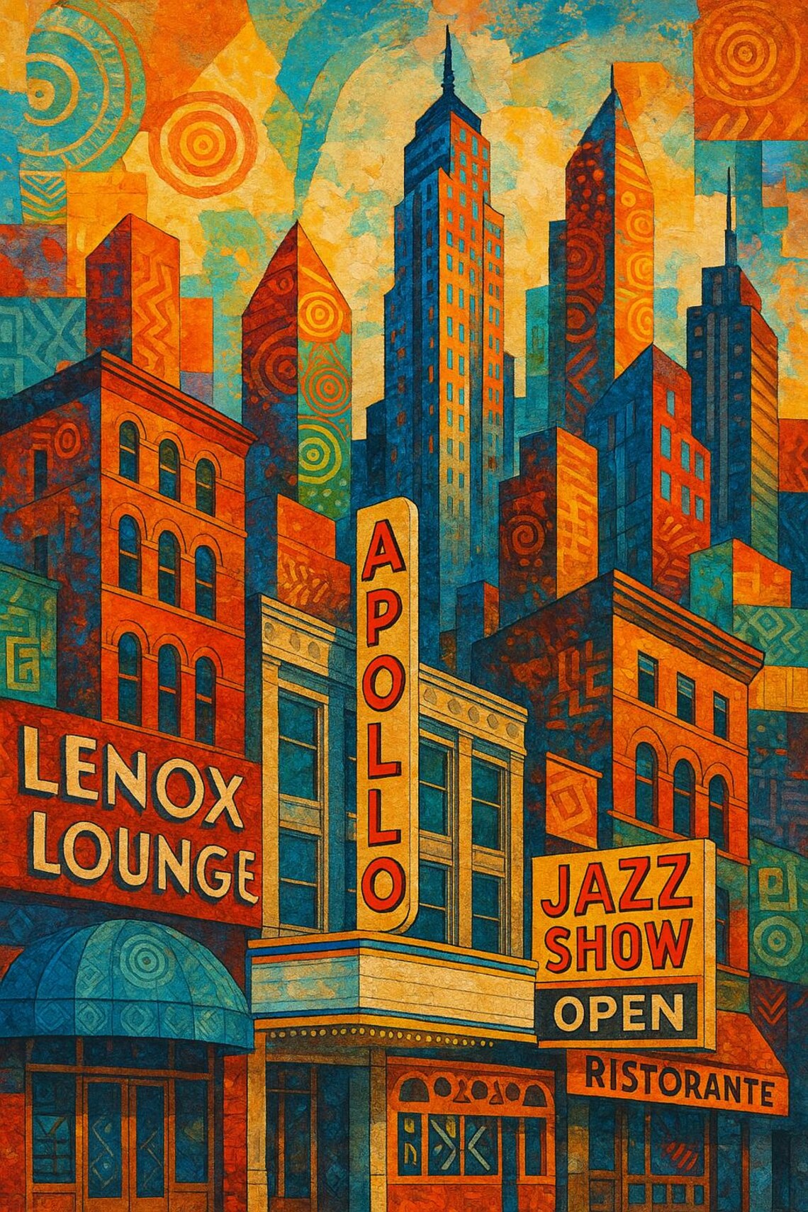 Harlem Jazz Cityscape Wall Art – Apollo Theater, Lenox Lounge, Abstract ...