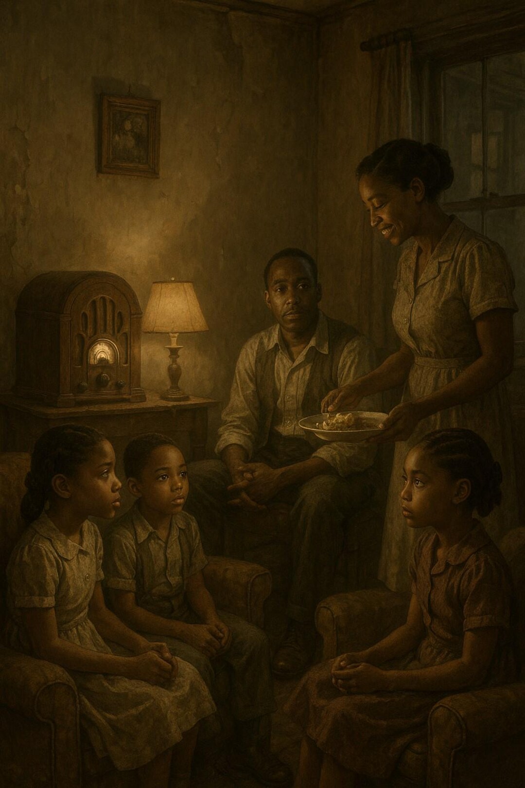 Harlem 1940s Family at Home – Vintage Print of Togetherness, Radio ...