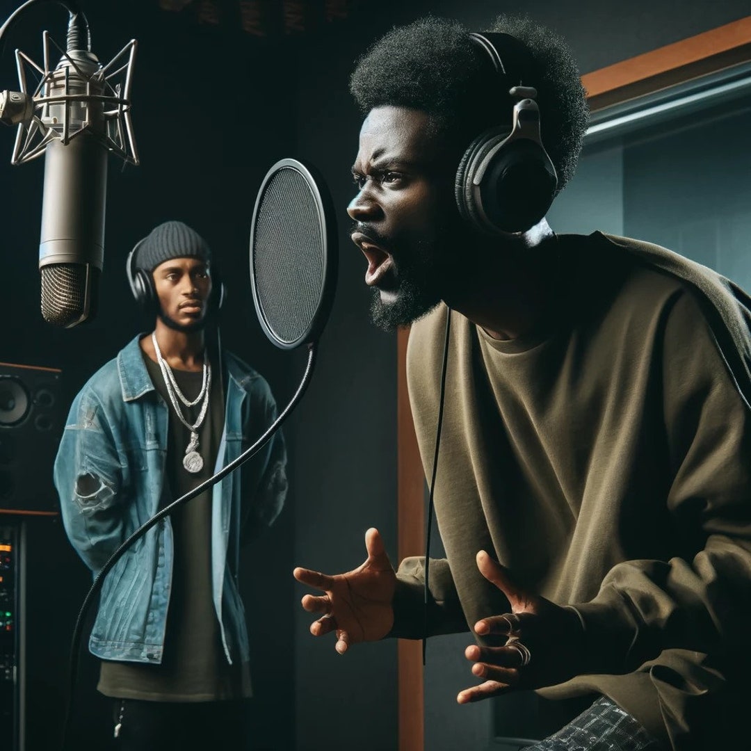 Dynamic Studio Recording Session Digital Print - Rapper Performance Art ...