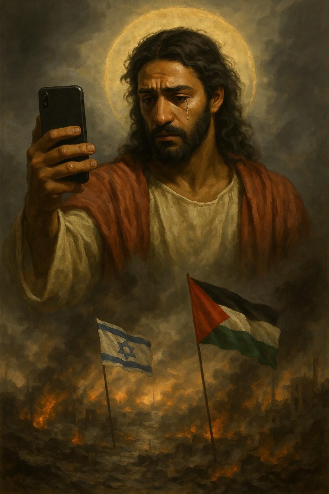 Modern Sacred Art – Jesus Weeping Over War, Contemporary Religious ...