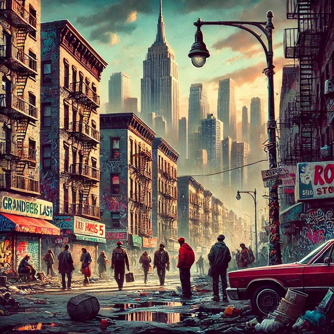 Urban Grit - 1980s City Street Scene With Gritty Realism and Graffiti ...