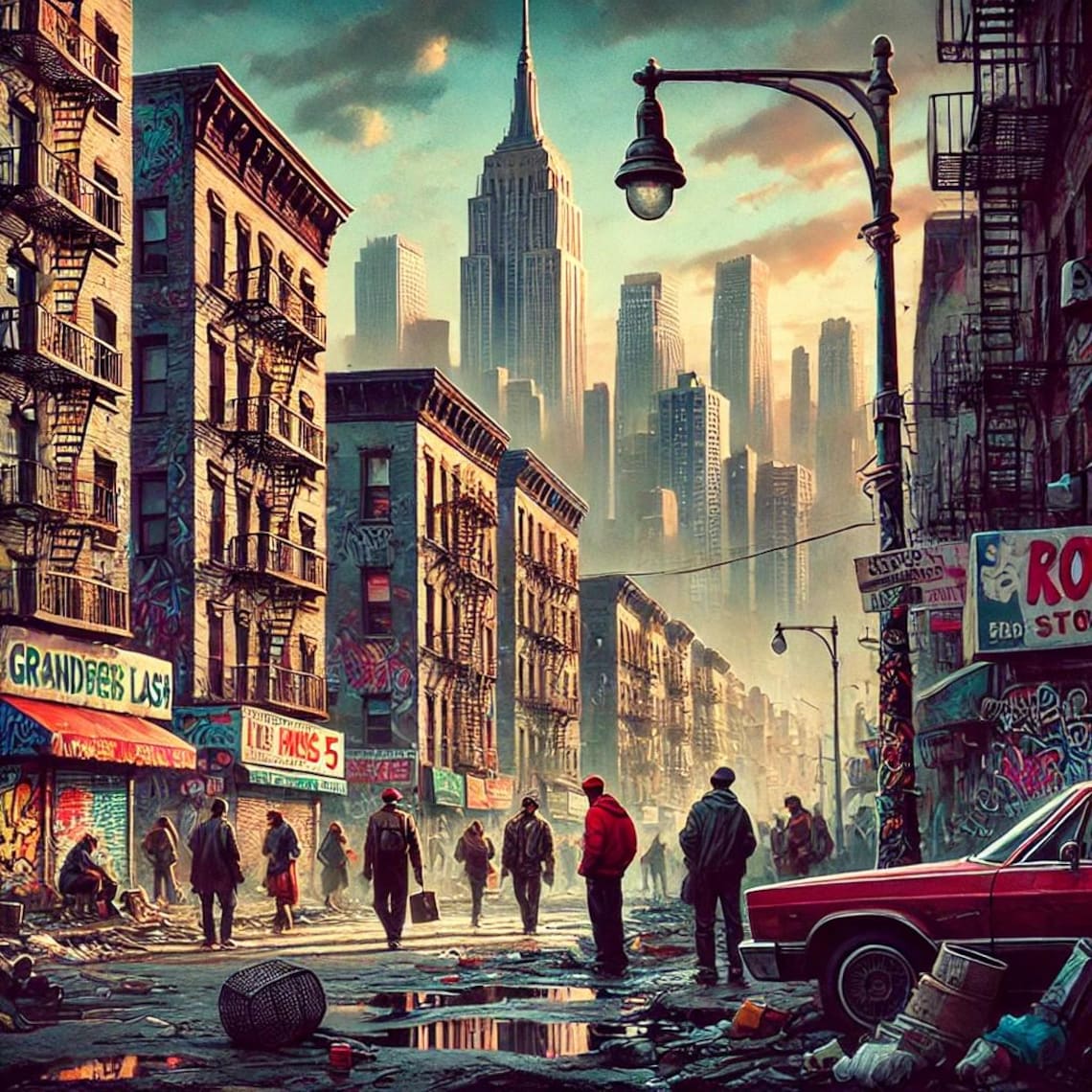 Urban Grit - 1980s City Street Scene With Gritty Realism and Graffiti ...