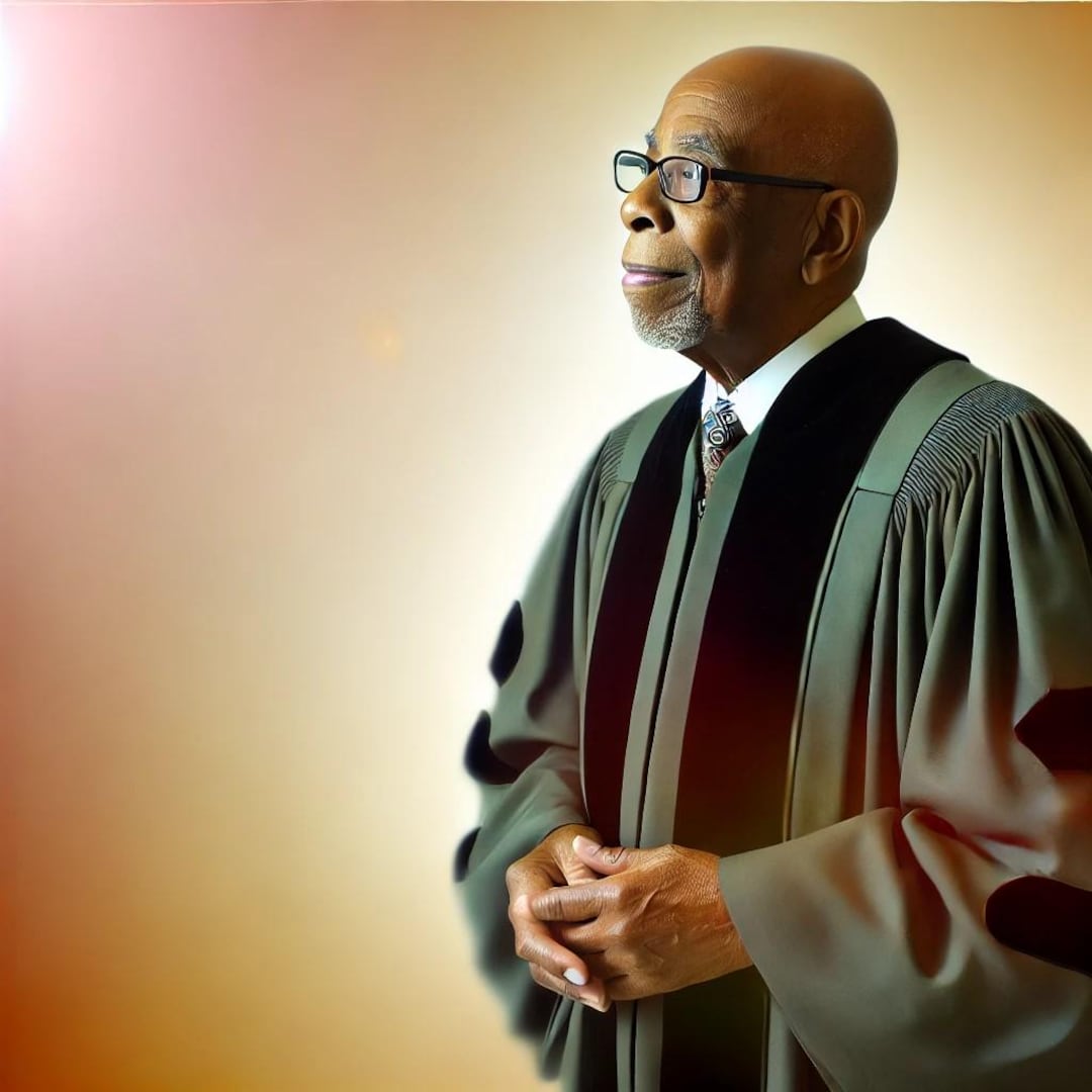 Dignified African American Pastor in Robe Gazing at Light - Spiritual ...