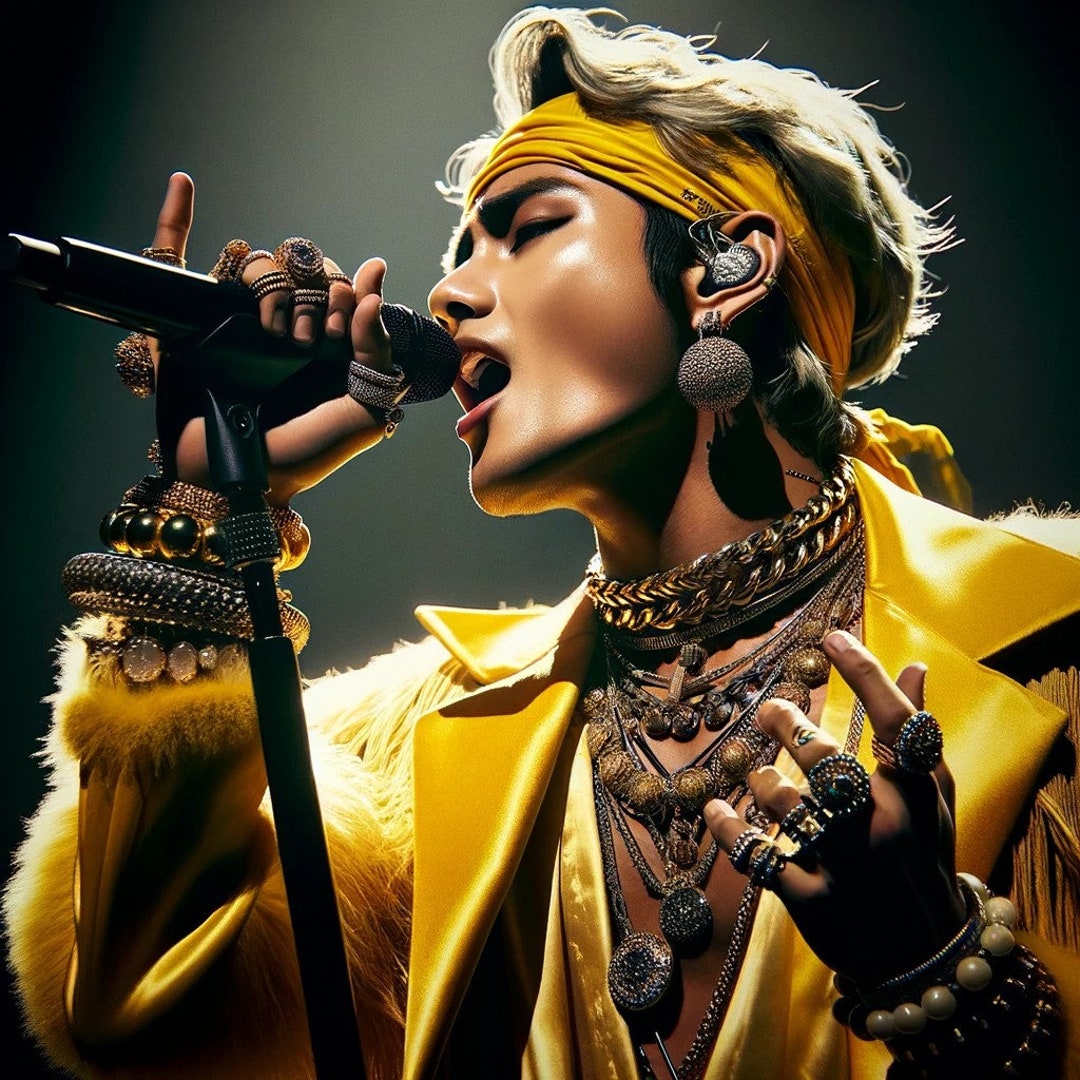 Glamorous Stage Performance Art Print - Singer in Golden Attire - Etsy