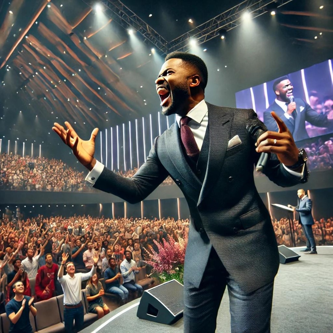 Custom Black Pastor Preaching Art Print | Charismatic Megachurch Scene ...