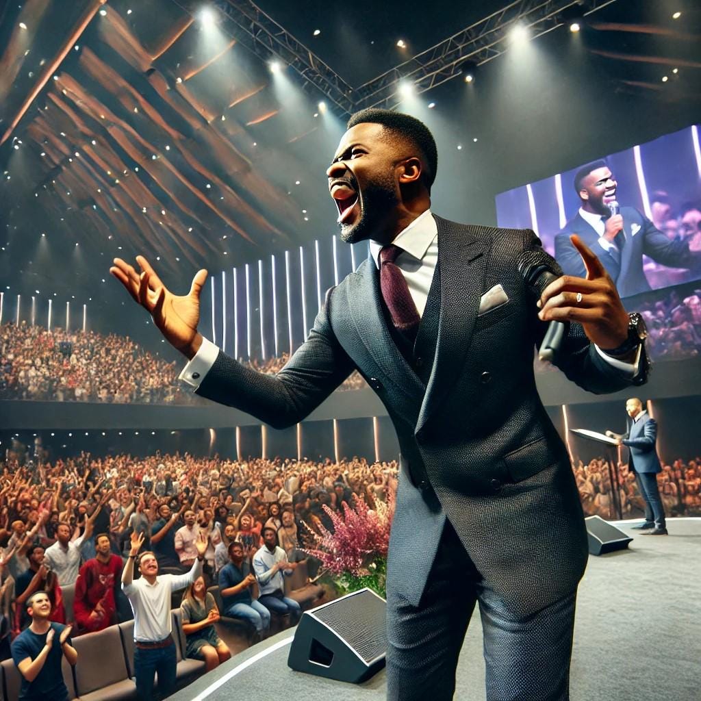 Custom Black Pastor Preaching Art Print | Charismatic Megachurch Scene ...