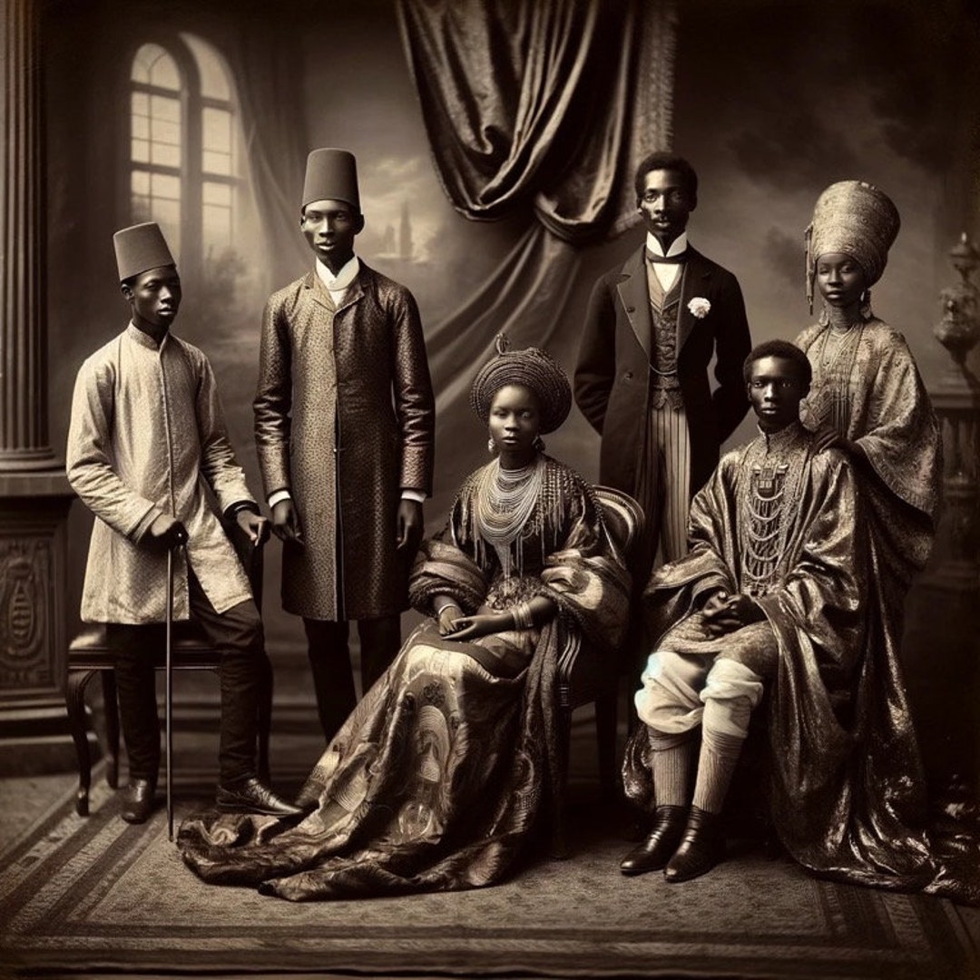 Regal African Family Portrait Print, Vintage Royal Attire Photography ...