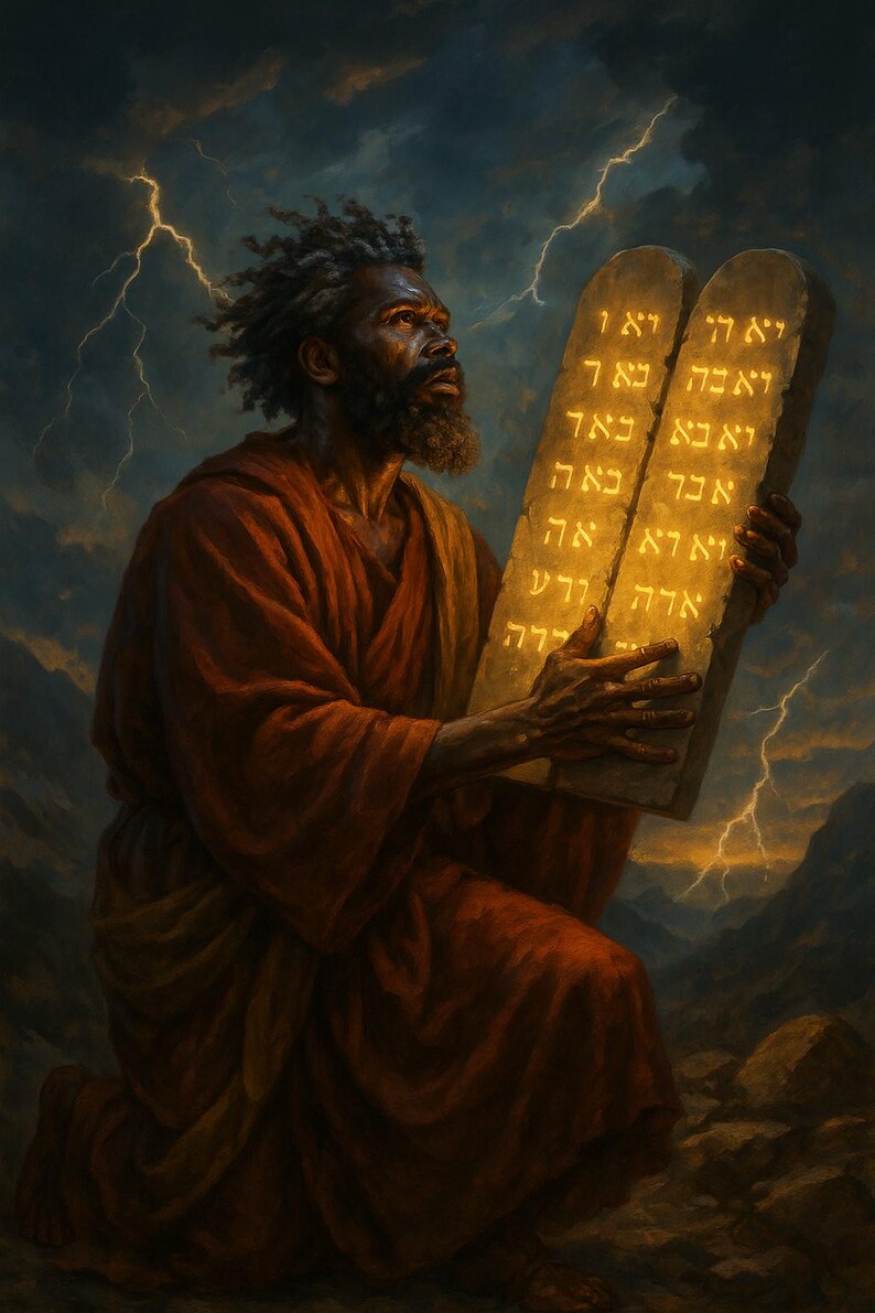 Moses With the Ten Commandments | African Biblical Art | Glowing ...