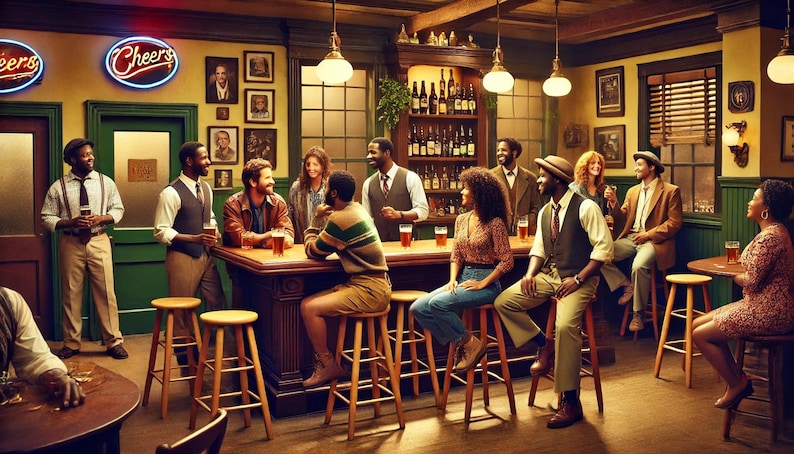 Cozy Bar Scene Artwork - Inspired by Classic TV With African American ...