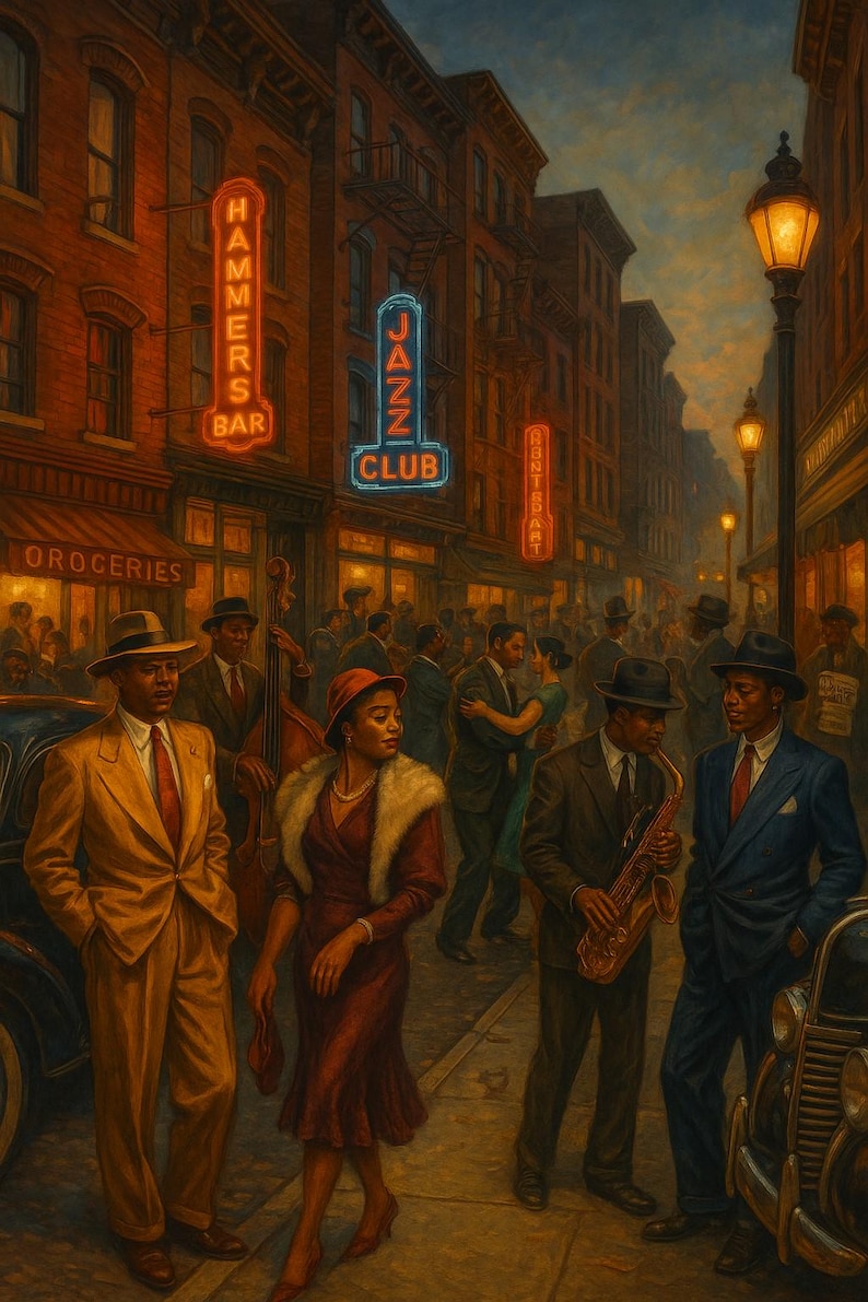 1940’s Harlem Jazz Club Street Scene – Vintage Black Heritage Art Print ...