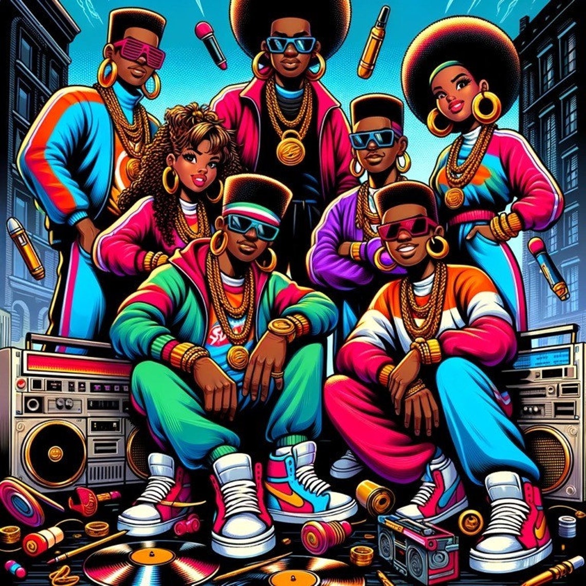 Vintage 80s Hip Hop Party Poster - Colorful Retro Rap Culture Art Print ...