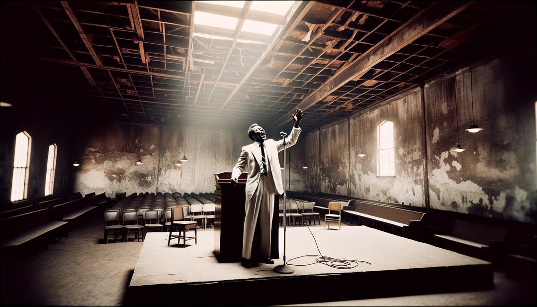 Soulful Sermon: Vintage Preacher in Old Church Digital Print - Etsy