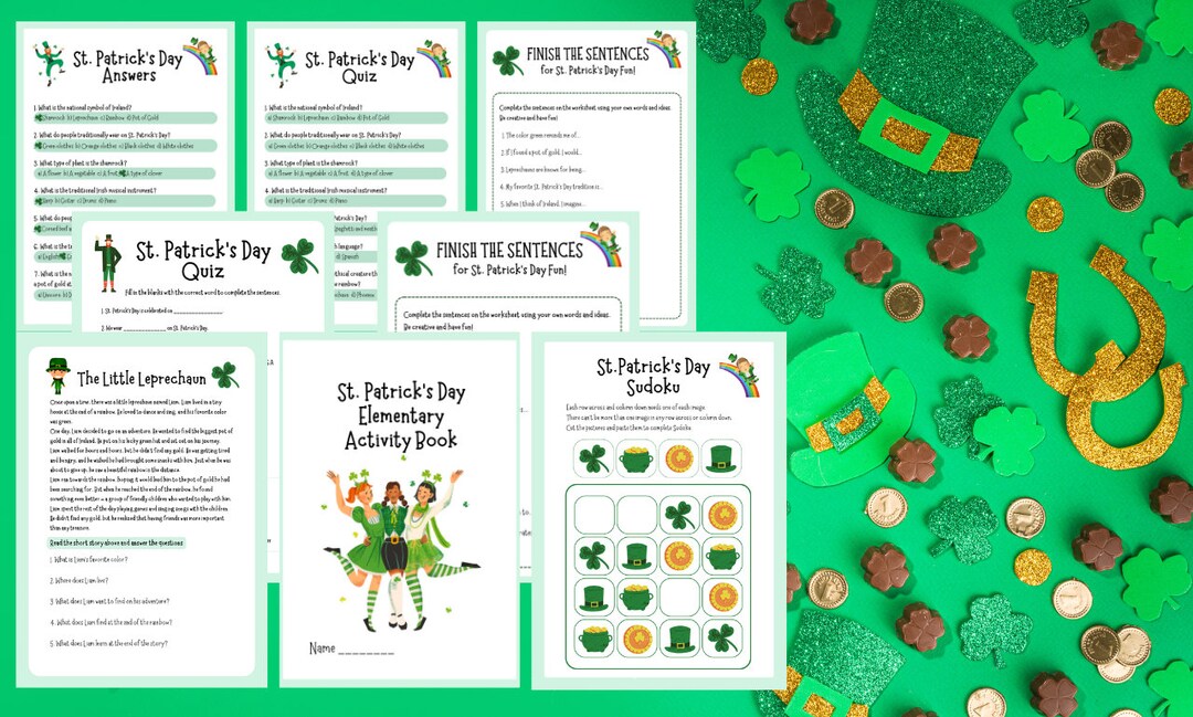 Green St Patricks Day Elementary Activity Book, - Etsy