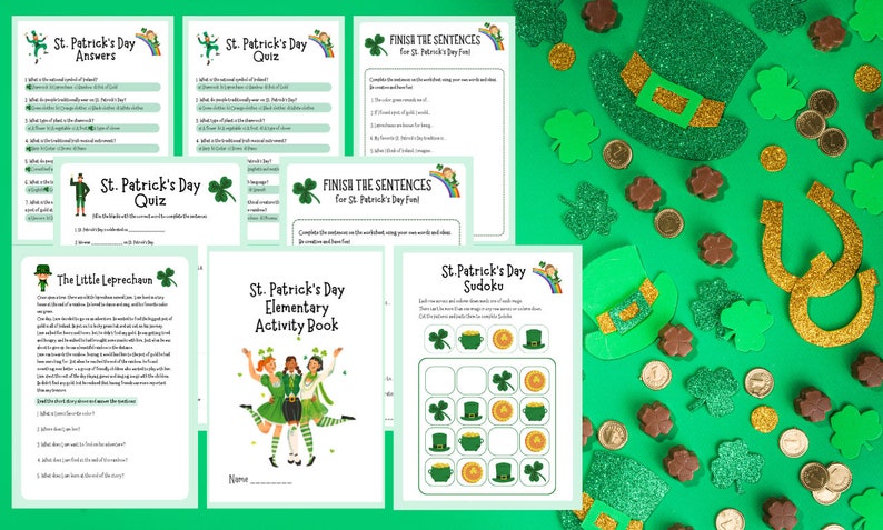 Green St Patricks Day Elementary Activity Book, - Etsy