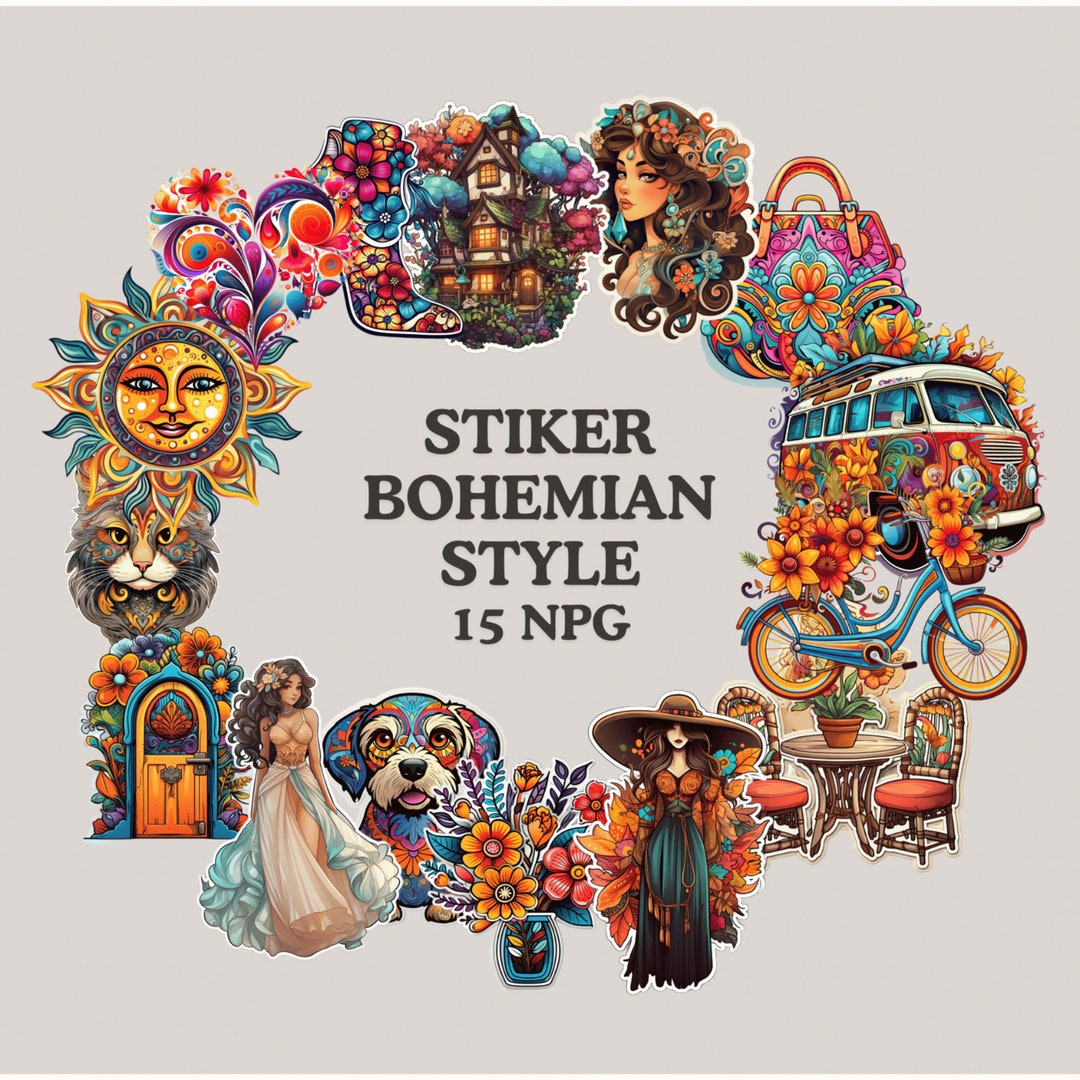 Bohemian Printable Sticker Png Sticker Png Set Print and Cut - Etsy