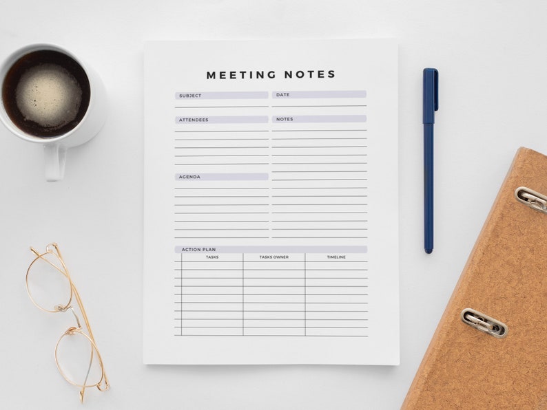 Printable Meeting Notes Template | Meeting Minutes | Meeting Agenda ...