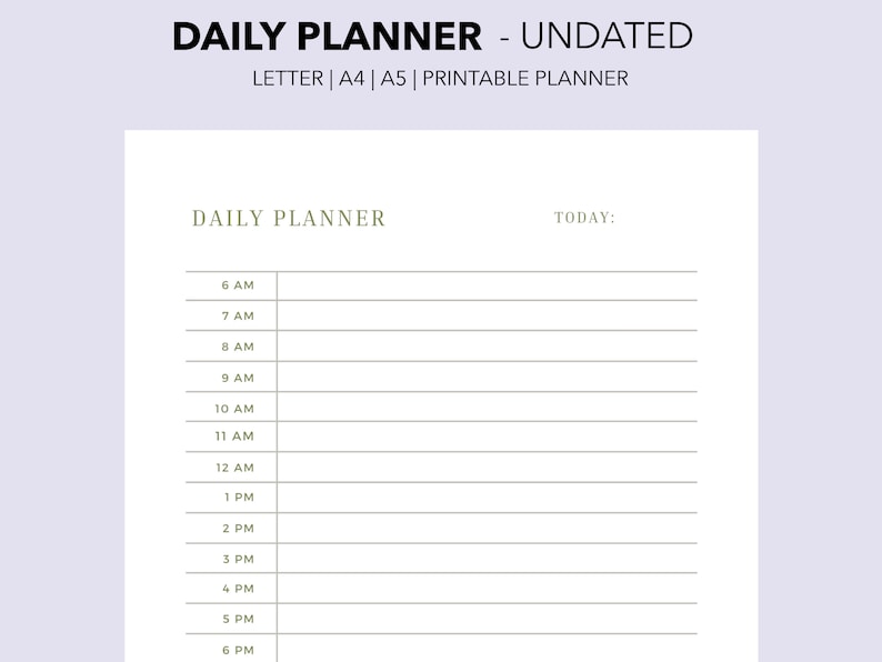 Minimalist Printable Daily Planner | Daily Planner Inserts | Time Block ...