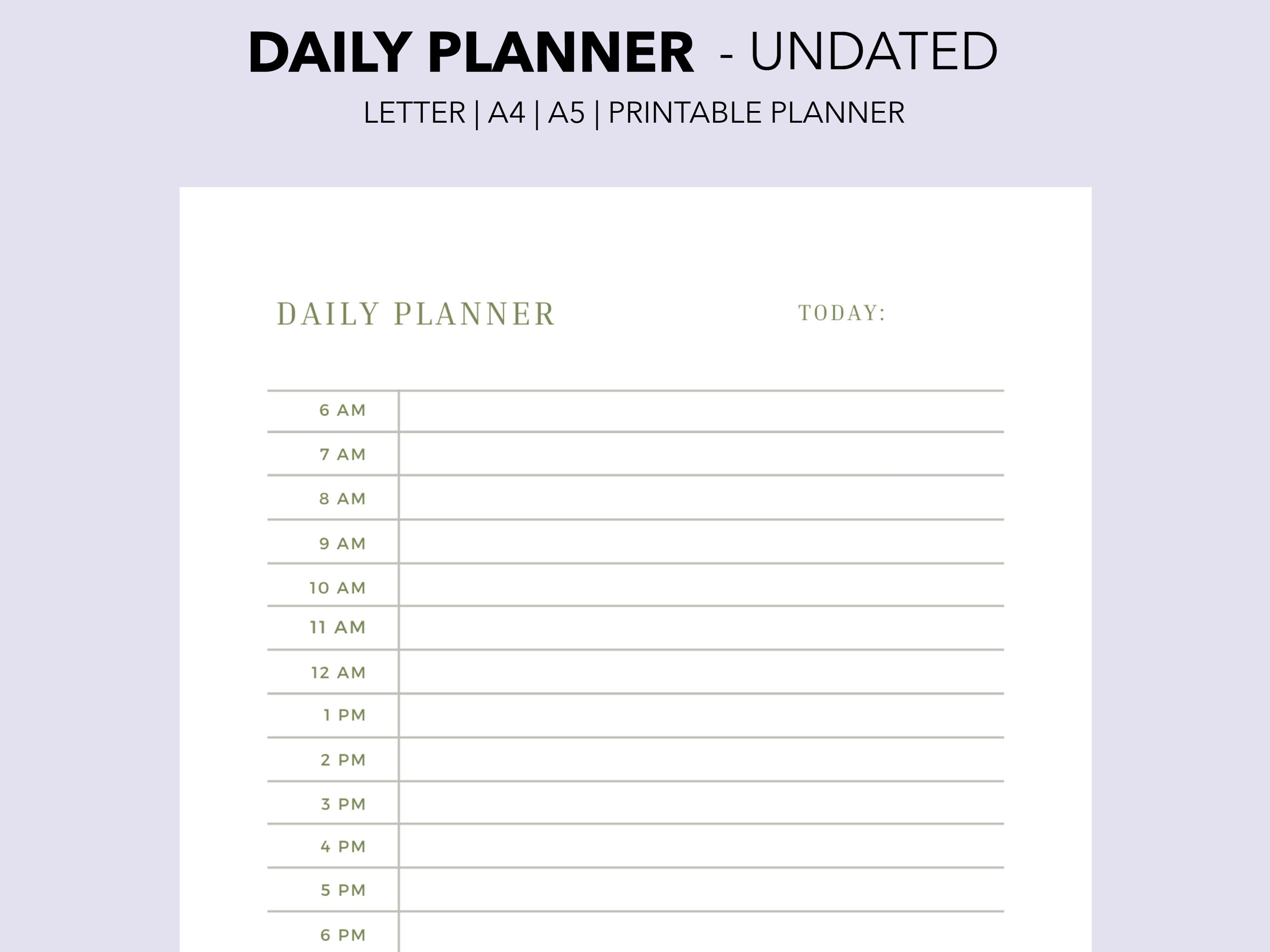 Minimalist Printable Daily Planner | Daily Planner Inserts | Time Block ...