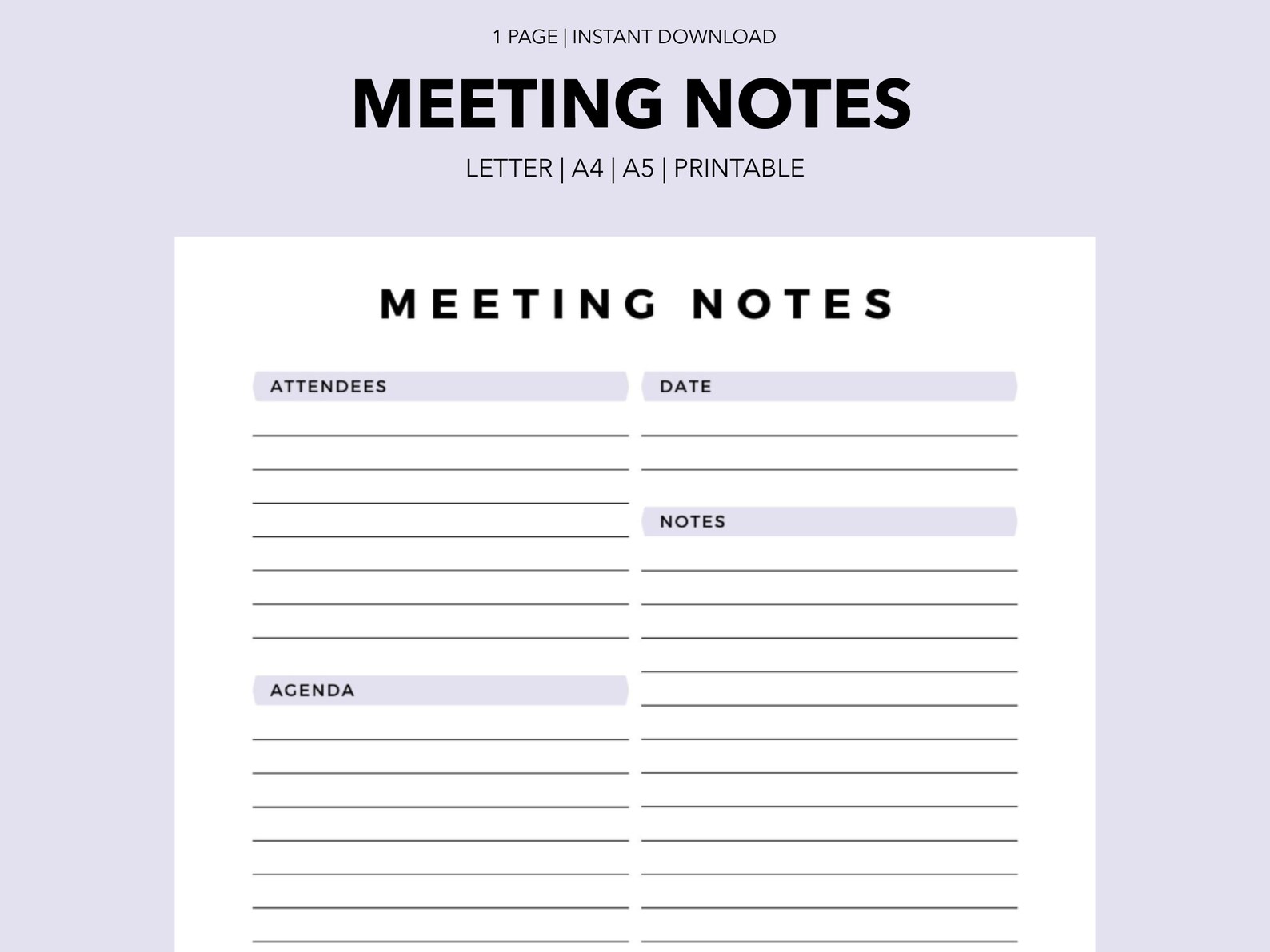 Printable Meeting Notes Template | Meeting Minutes | Meeting Agenda ...