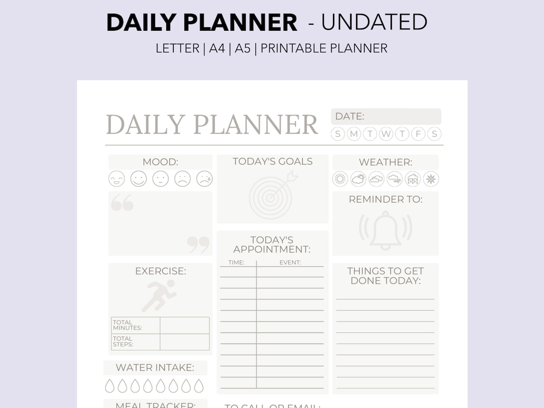 Daily Planner | Printable | Undated | Daily Planner Inserts ...