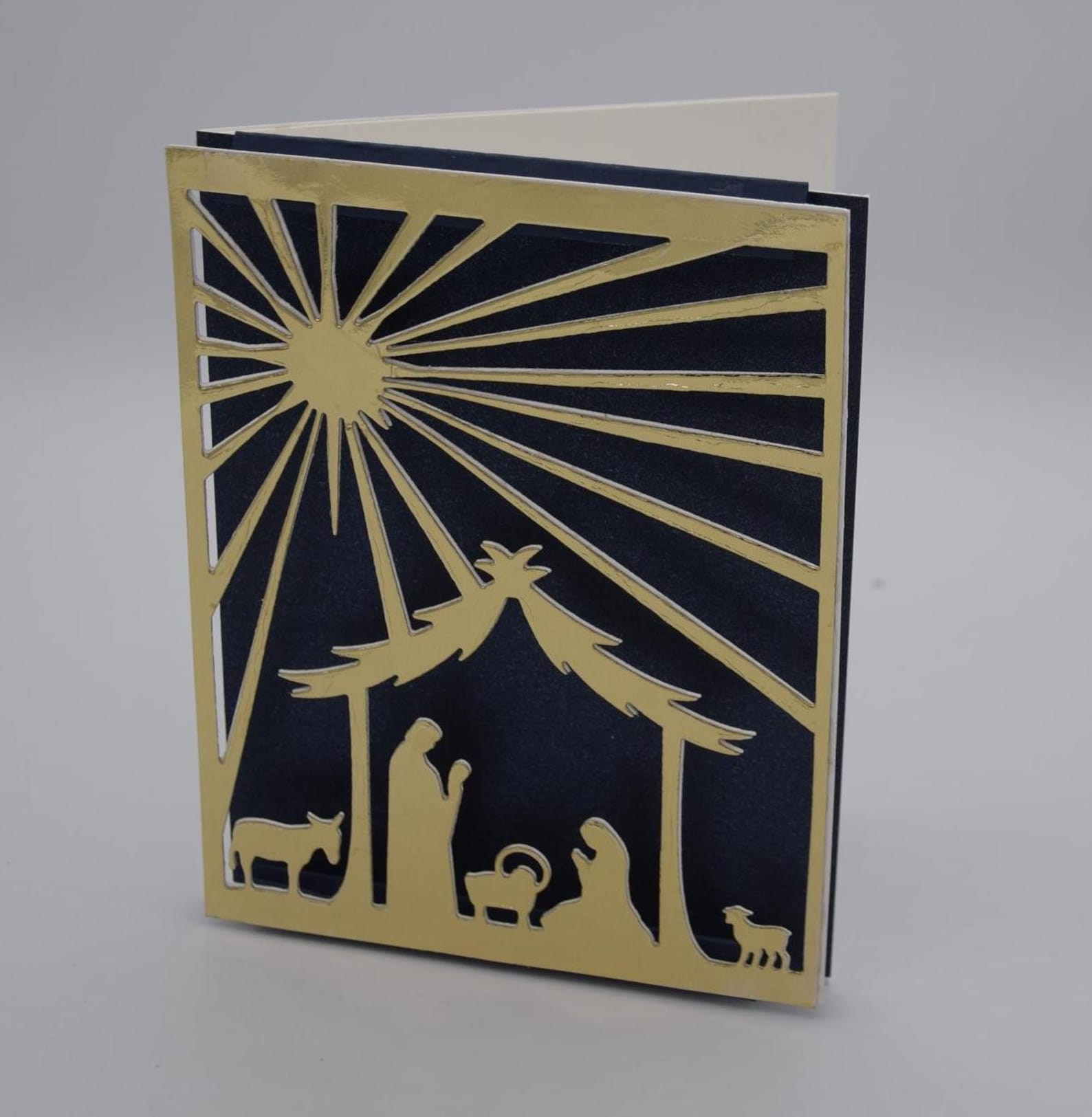 3D Simple Nativity Scene Christmas Card in Gold and Blue - Etsy
