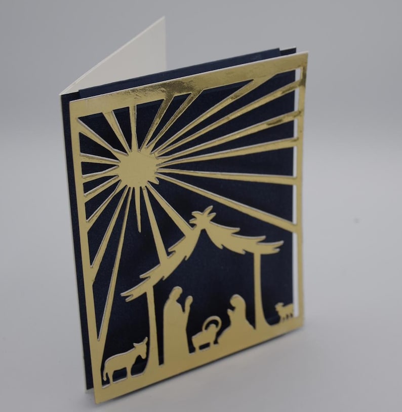 3D Simple Nativity Scene Christmas Card in Gold and Blue - Etsy
