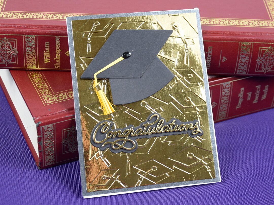 3D Gold and Black Embossed Graduation Card With 3D Graduation Cap - Etsy