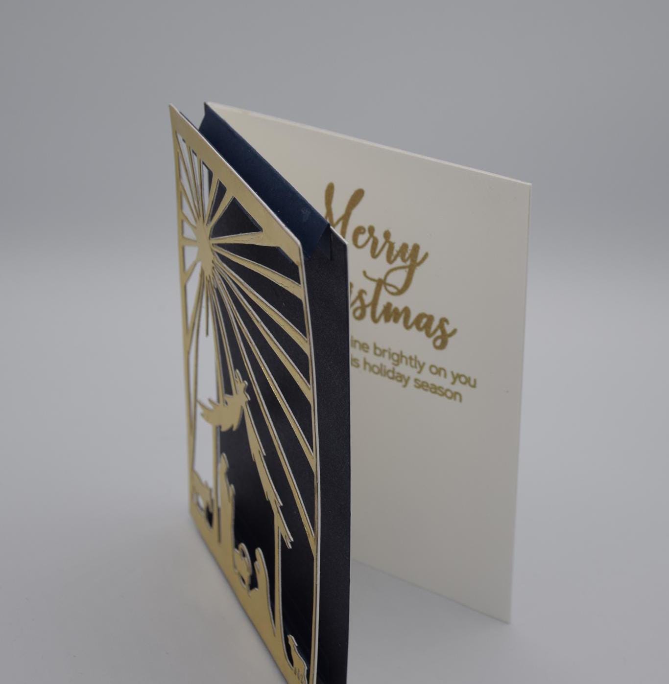 3D Simple Nativity Scene Christmas Card in Gold and Blue - Etsy