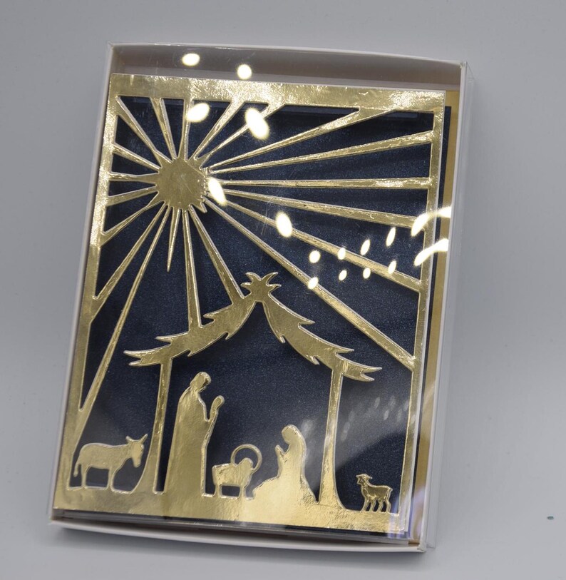 3D Simple Nativity Scene Christmas Card in Gold and Blue - Etsy