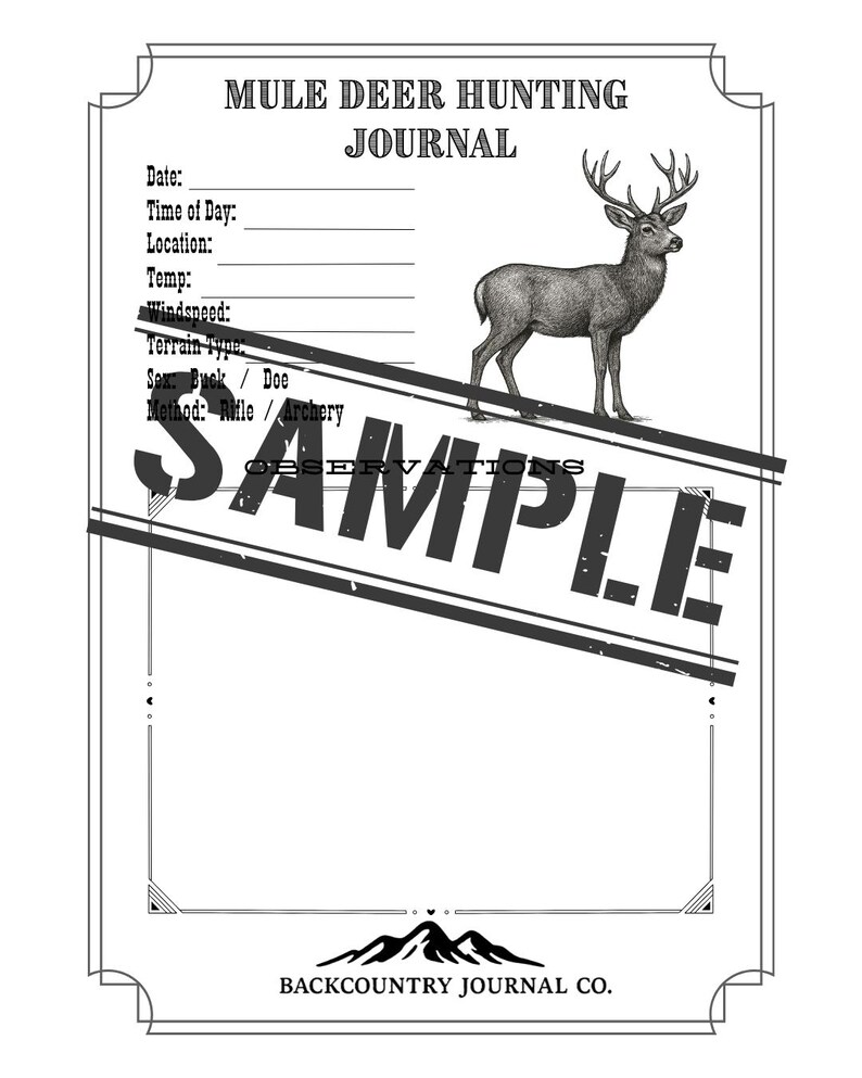 Mule Deer Hunting Journal | Printable PDF Logbook | Field Notes ...