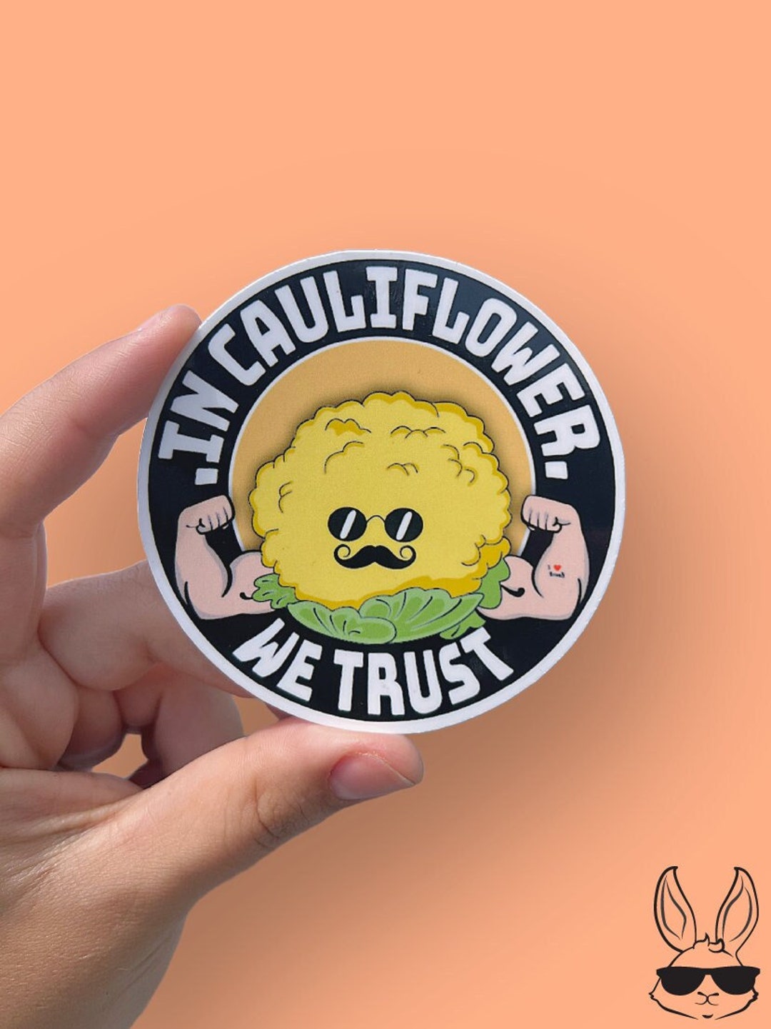 In Cauliflower We Trust Waterproof Sticker, Vegan Sticker, Plant Based ...