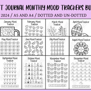 Digital, Printable Bullet Journal Monthly Mood Trackers, Monthly ...
