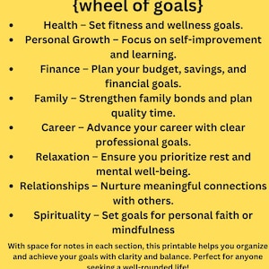 Wheel of Goals Printable 8section Life Planner for Goal Setting ...
