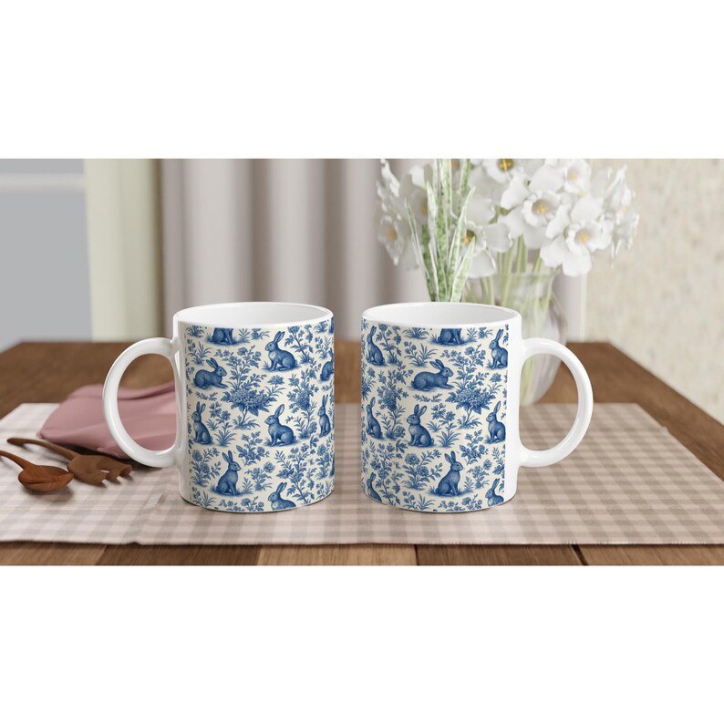 Blue Toile Bunny Pattern PNG – Seamless Vintage Rabbit Floral Wrap ...