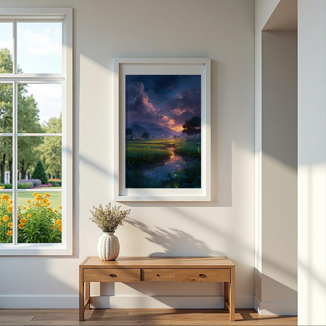 Firefly Fields – Enchanted Countryside Digital Wall Art Print, Magical ...