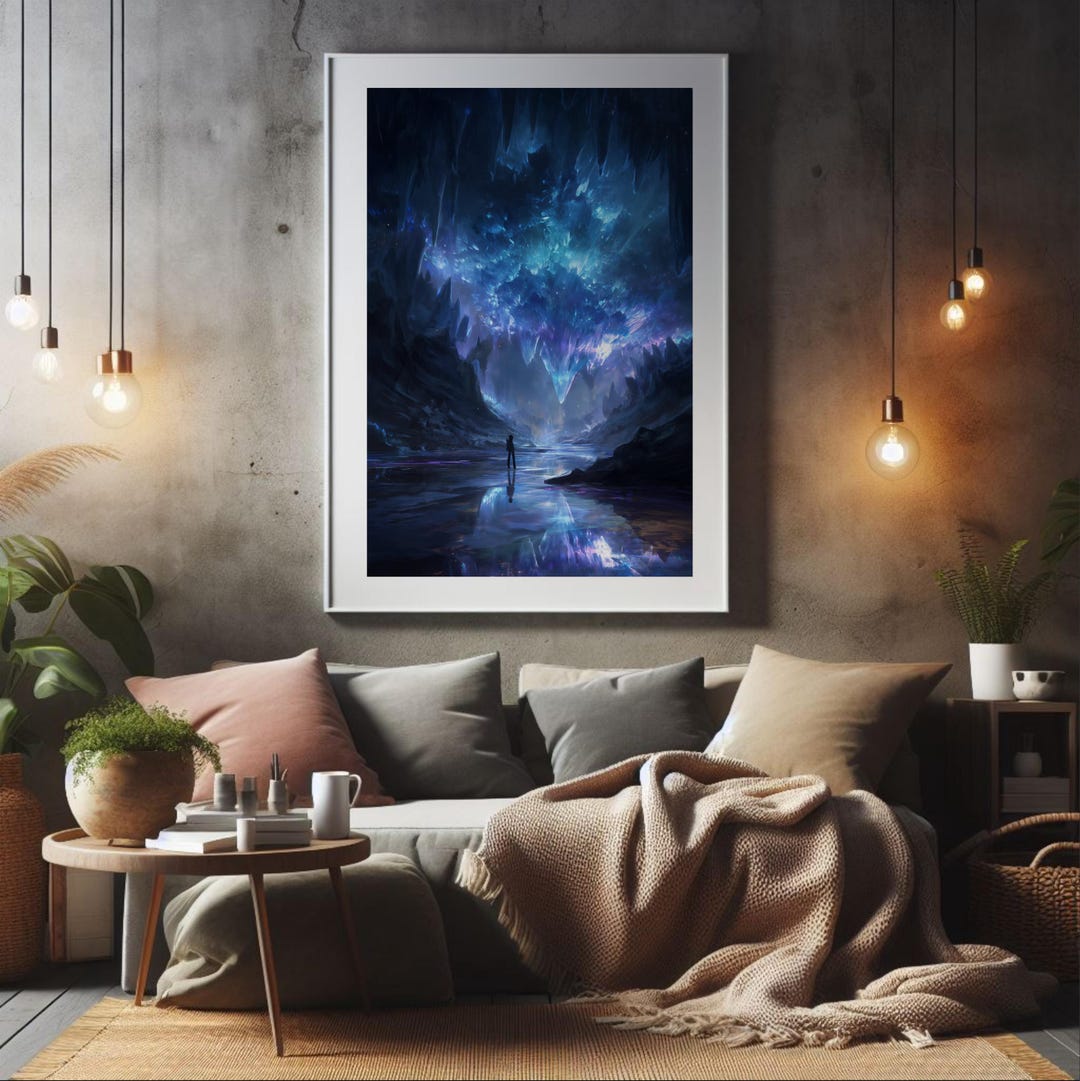 Fantasy Anime Crystal Cave Art Print: Surreal Landscape Poster (digital ...