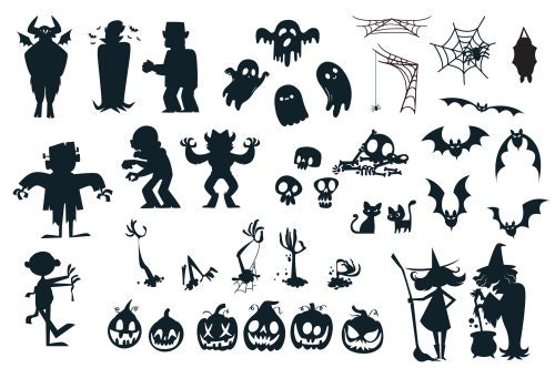 Svg Cliparts Halloween Bundle 32, Spooky Clip-art Svg Files, Doodle ...