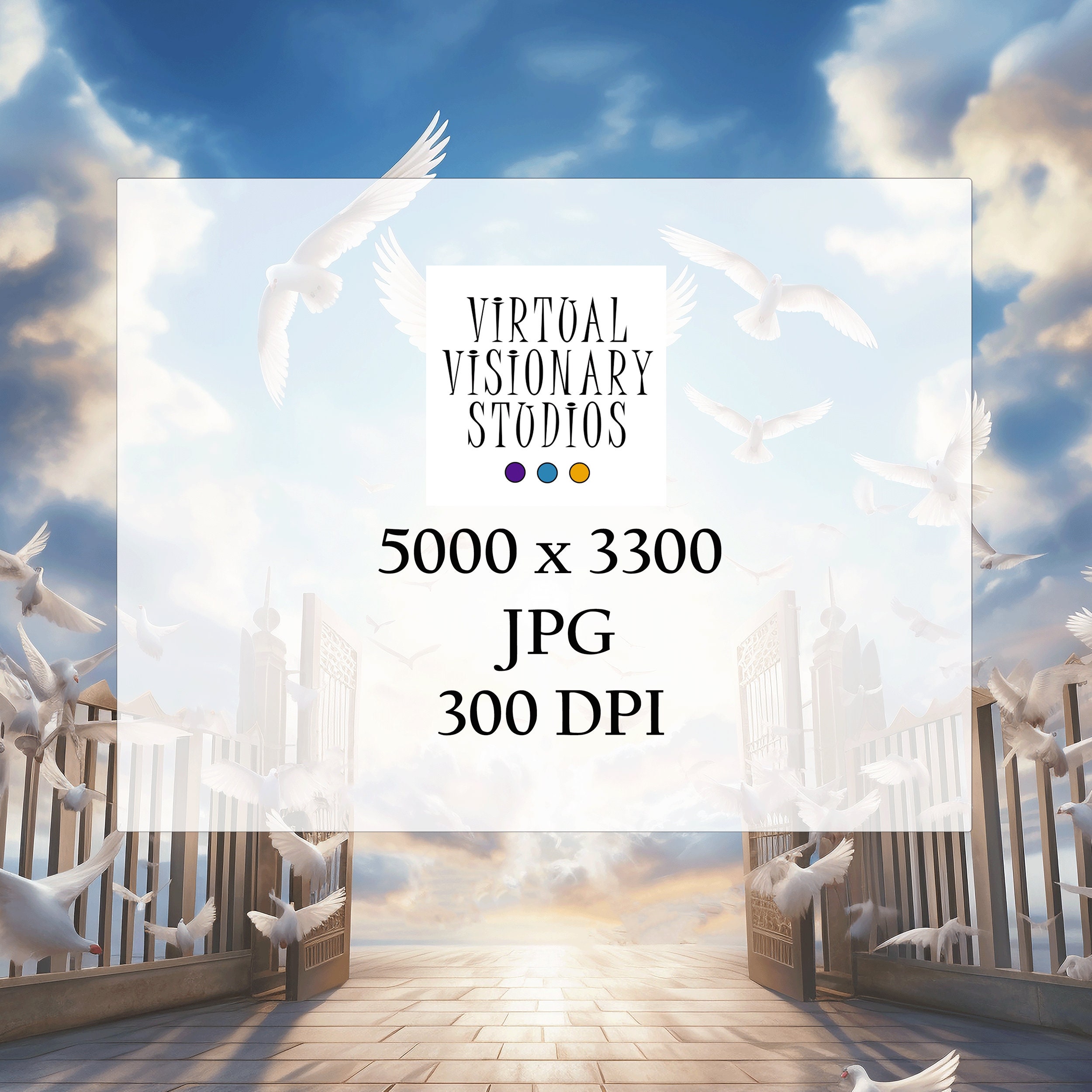 Heavenly Gates With Brick Road and Doves Memorial Background, Memorial ...