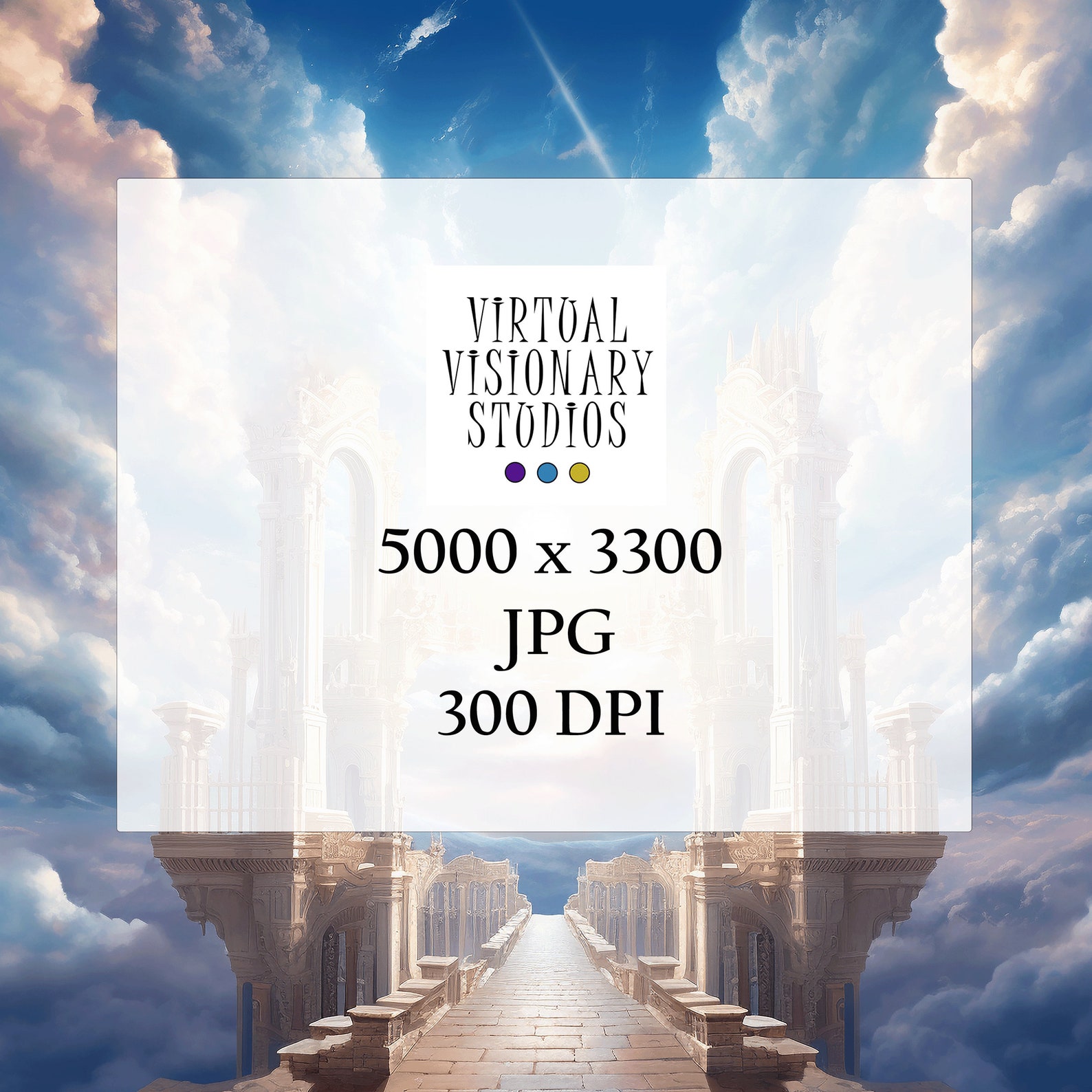 Heavenly Gates With Clouds and Brick Road Fantasy Background, Celestial ...