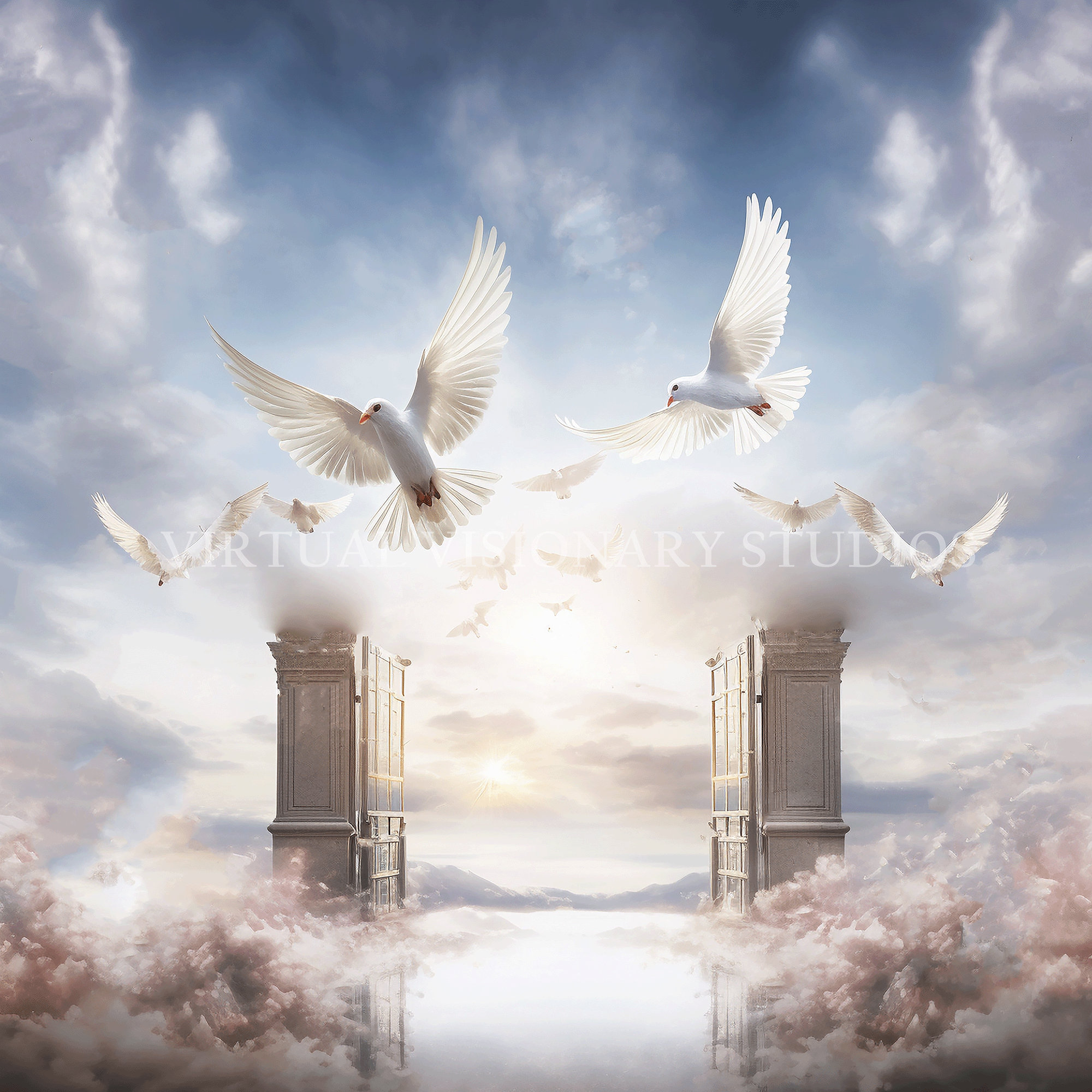 Memorial Background With Doves and Gates | Heavenly Background ...