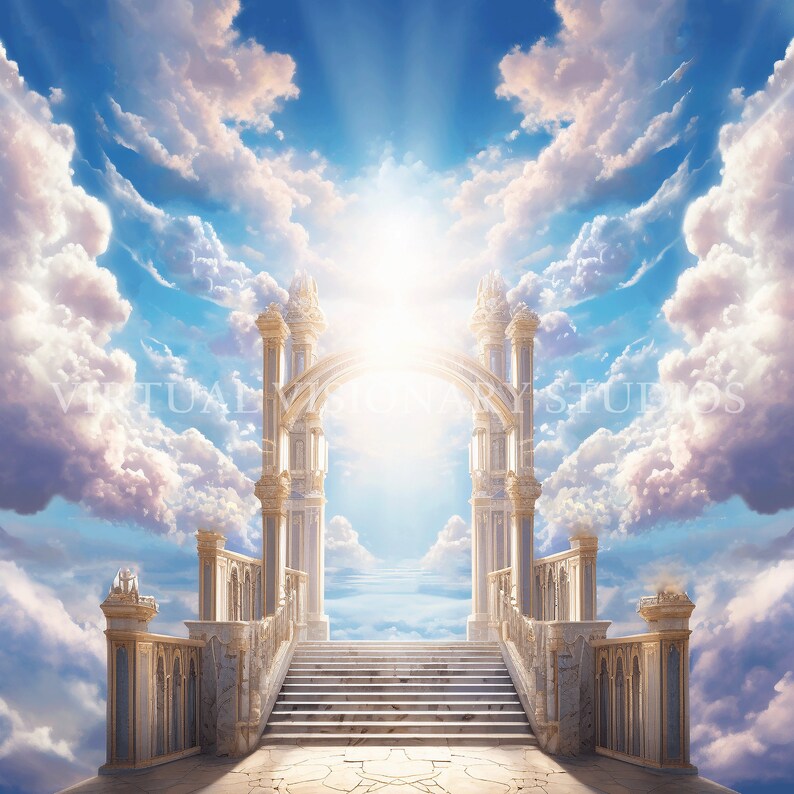 Memorial Heavenly Background With Sky Light, Gates and Clouds ...