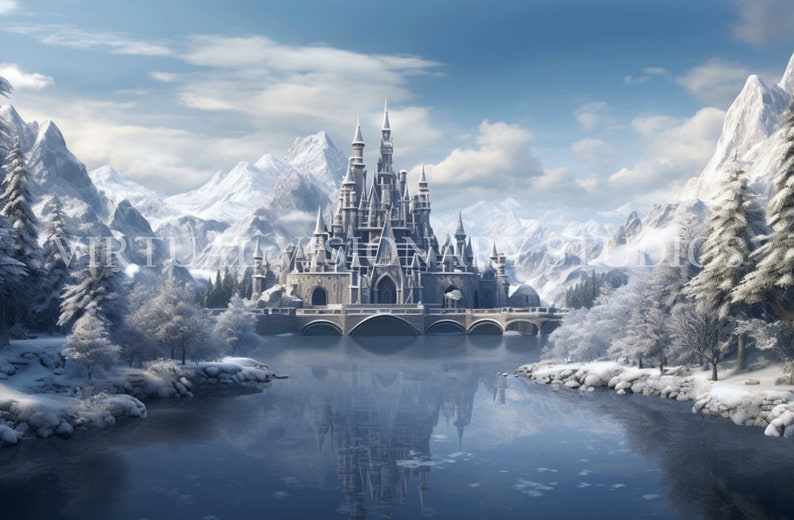 Snowy Castle Backdrop Digital Background Castle With Majestic Nature ...
