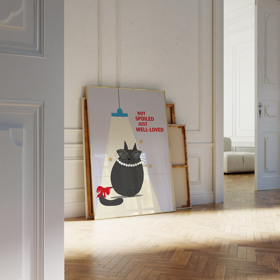 Cat Poster, Black Cat Poster, Black Cat Digital Wall Art, Funny Cat Poster, Vintage Cat Print ...