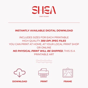 Kitchen Wall Poster Cooking Art Prints Digital Download Minimalist Red ...