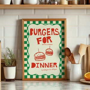 Burgers for Dinner Poster: Retro Kitchen Wall Art (digital Download) - Etsy
