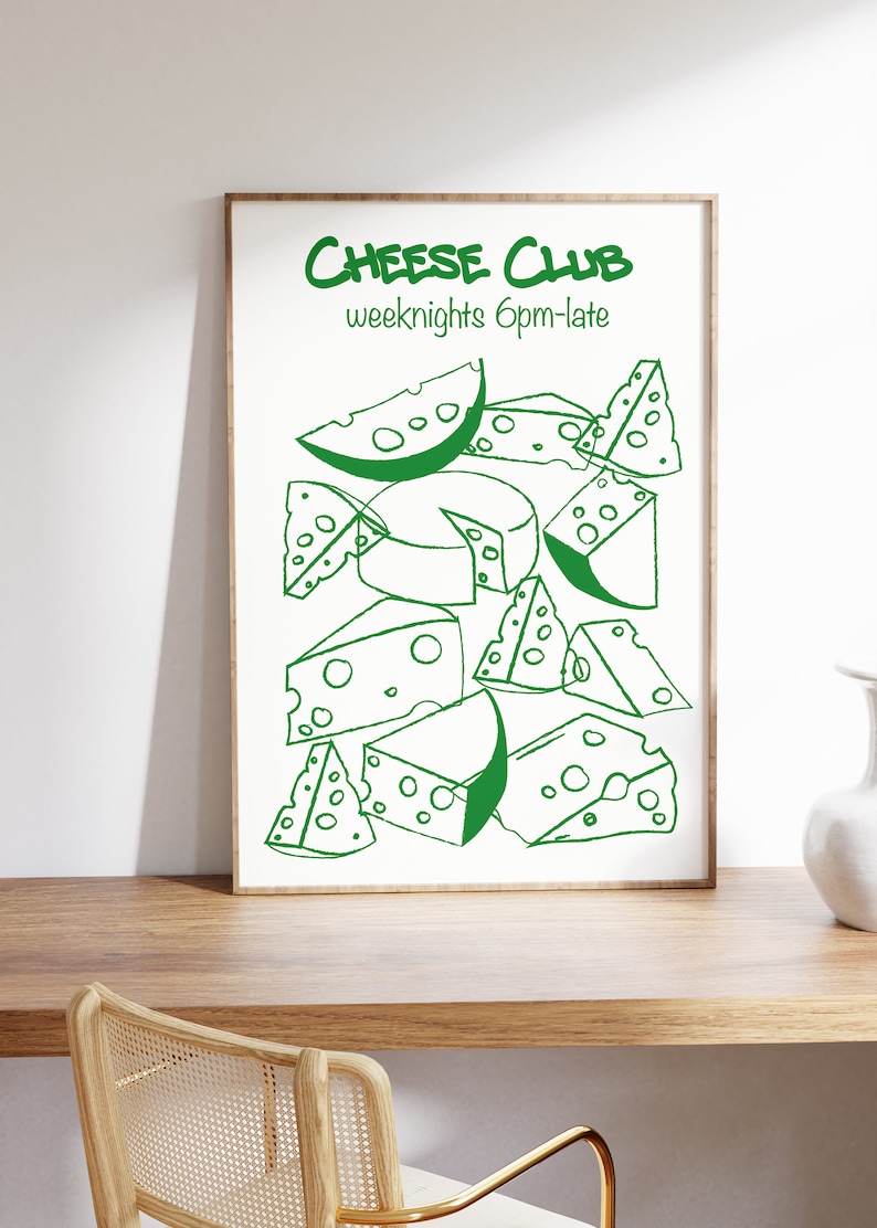 Retro Cheese Club Kitchen Poster: Mid-century Modern Wall Art (digital ...